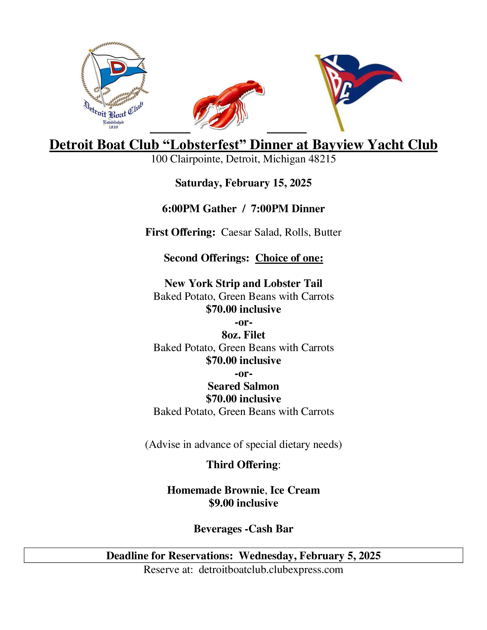 "Lobsterfest" Dinner at Bayview Yacht Club - Events - Detroit Boat Club