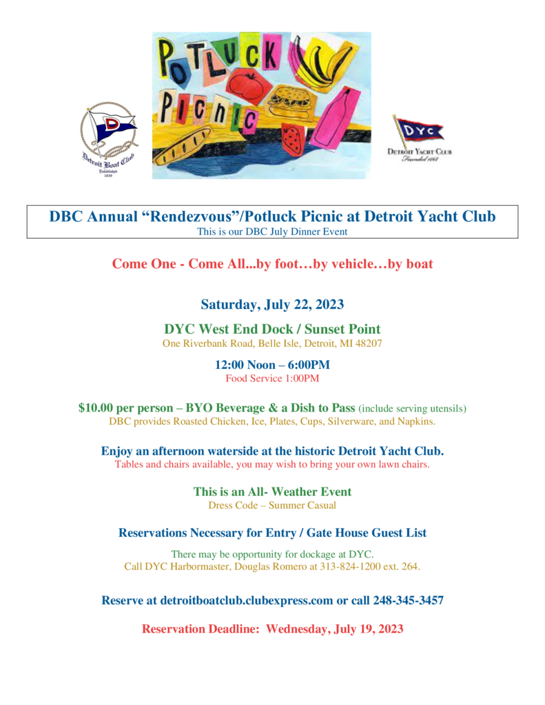 DBC Annual "Rendezvous"/Pot Luck Picnic at Detroit Yacht Club - Events ...