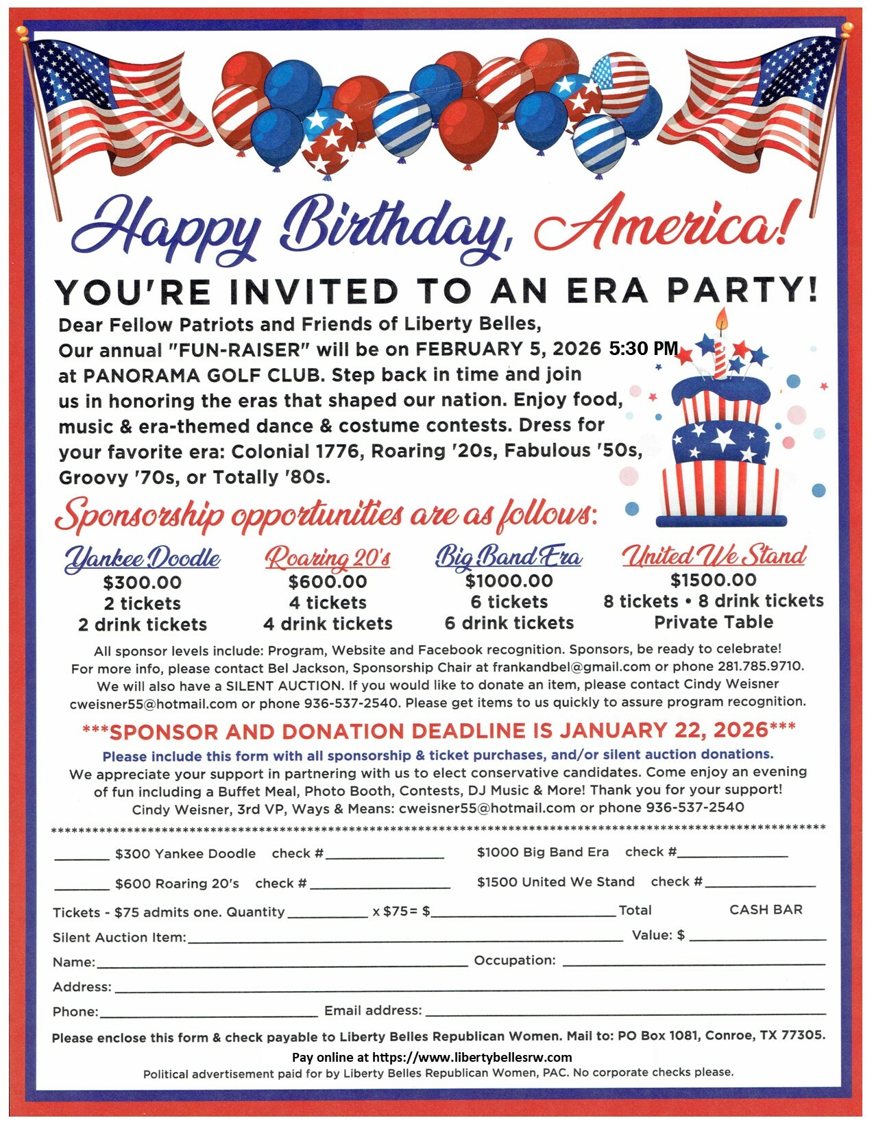 Happy Birthday America "FUN-RAISER" - Events - Liberty Belles ...