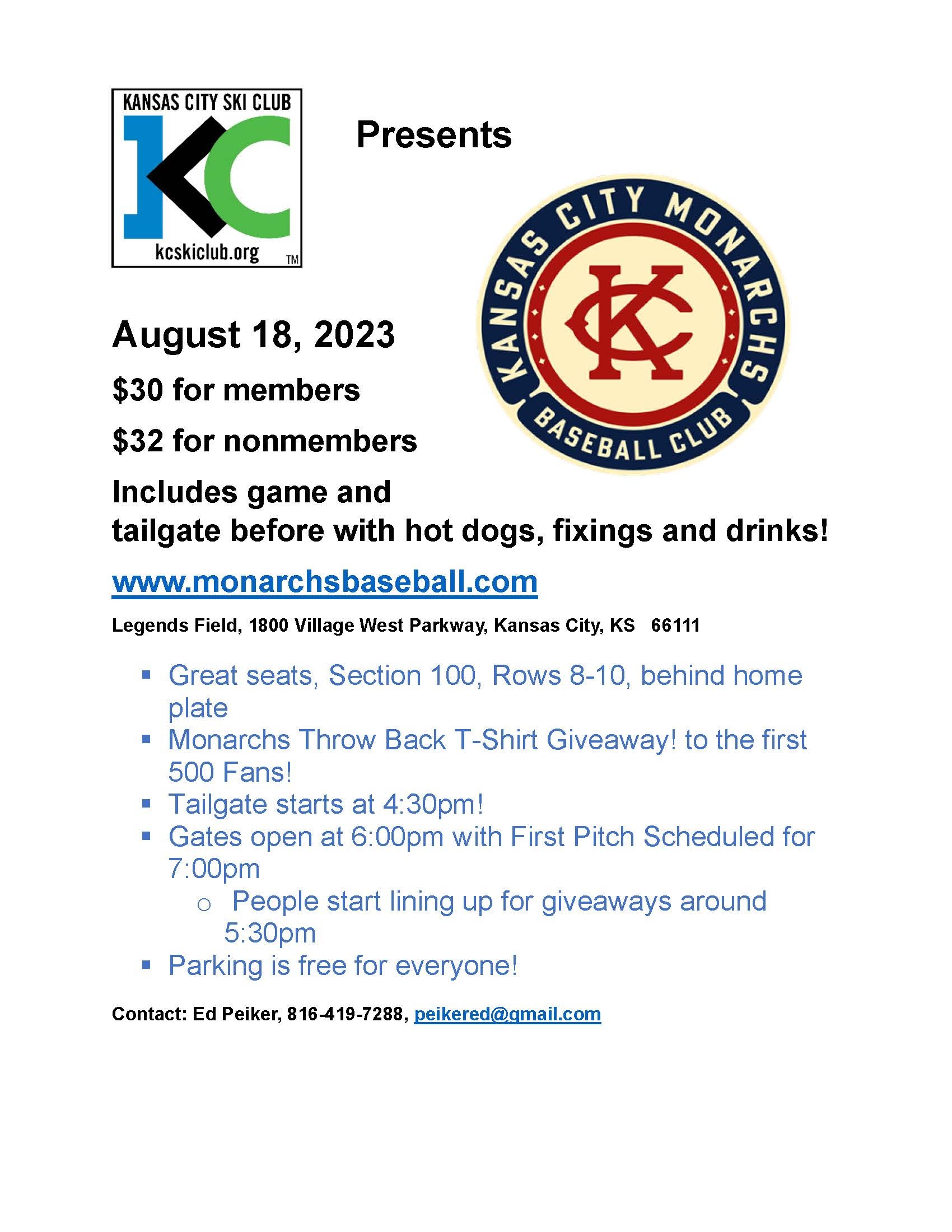 Monarchs baseball - Events - Kansas City Ski Club