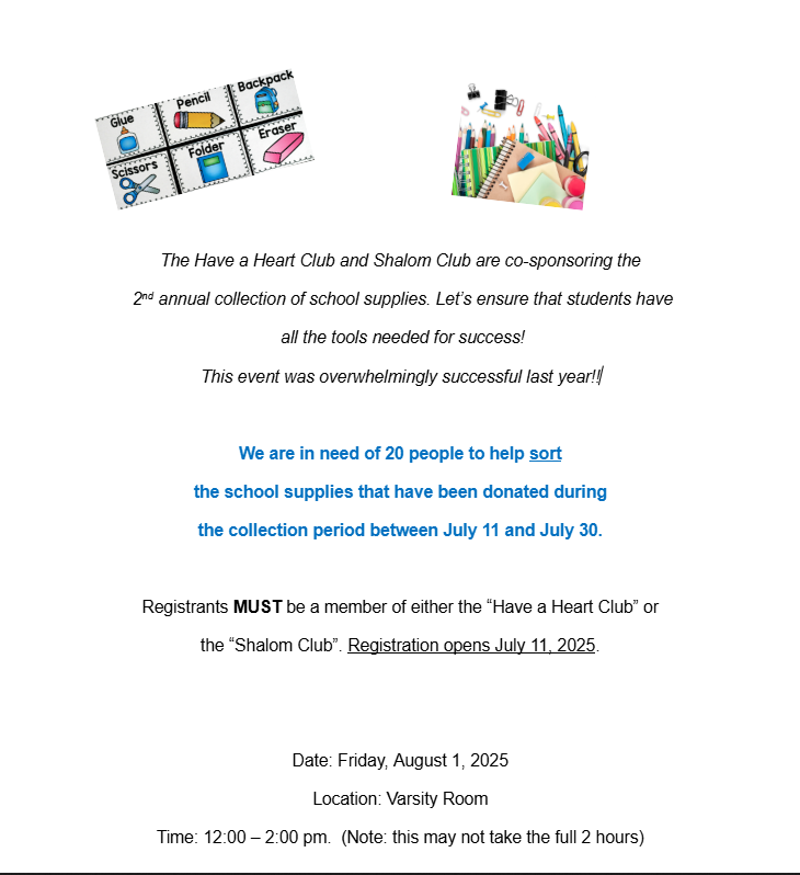 Shalom Club-Sorting Event - Events - Carolina Gardens by Del Webb