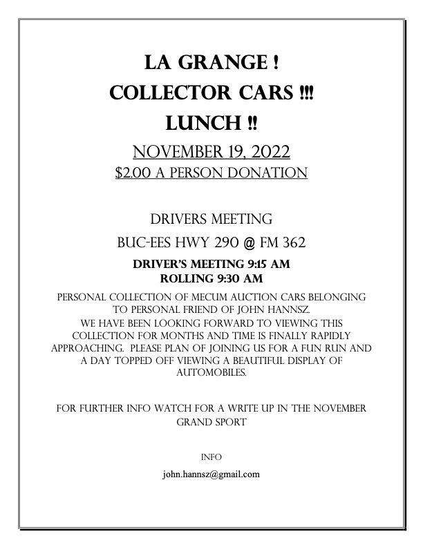 2022 La Grange Collector Cars - Events - San Jacinto Corvette Club