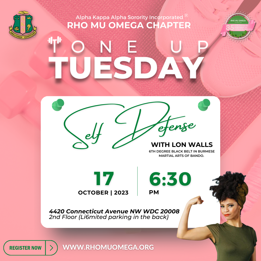 Tone-up Tuesday Series: Self Defense - Events - Rho Mu Omega Chapter of AKA
