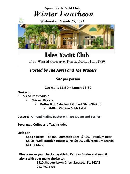 SBYC Winter Luncheon 2024 - Events - Spray Beach Yacht Club