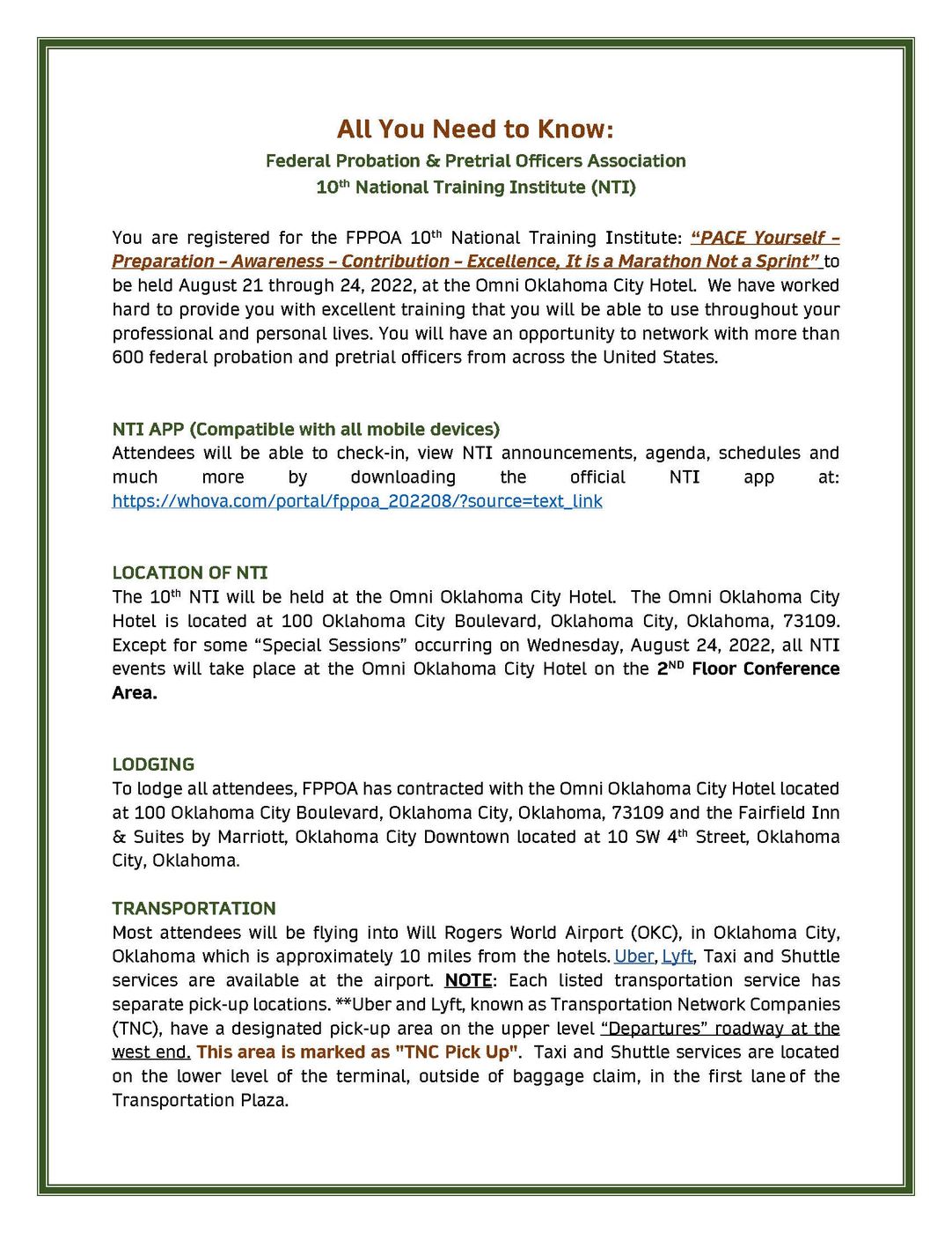 10th NTI Logistics - Federal Probation and Pretrial Officers Association